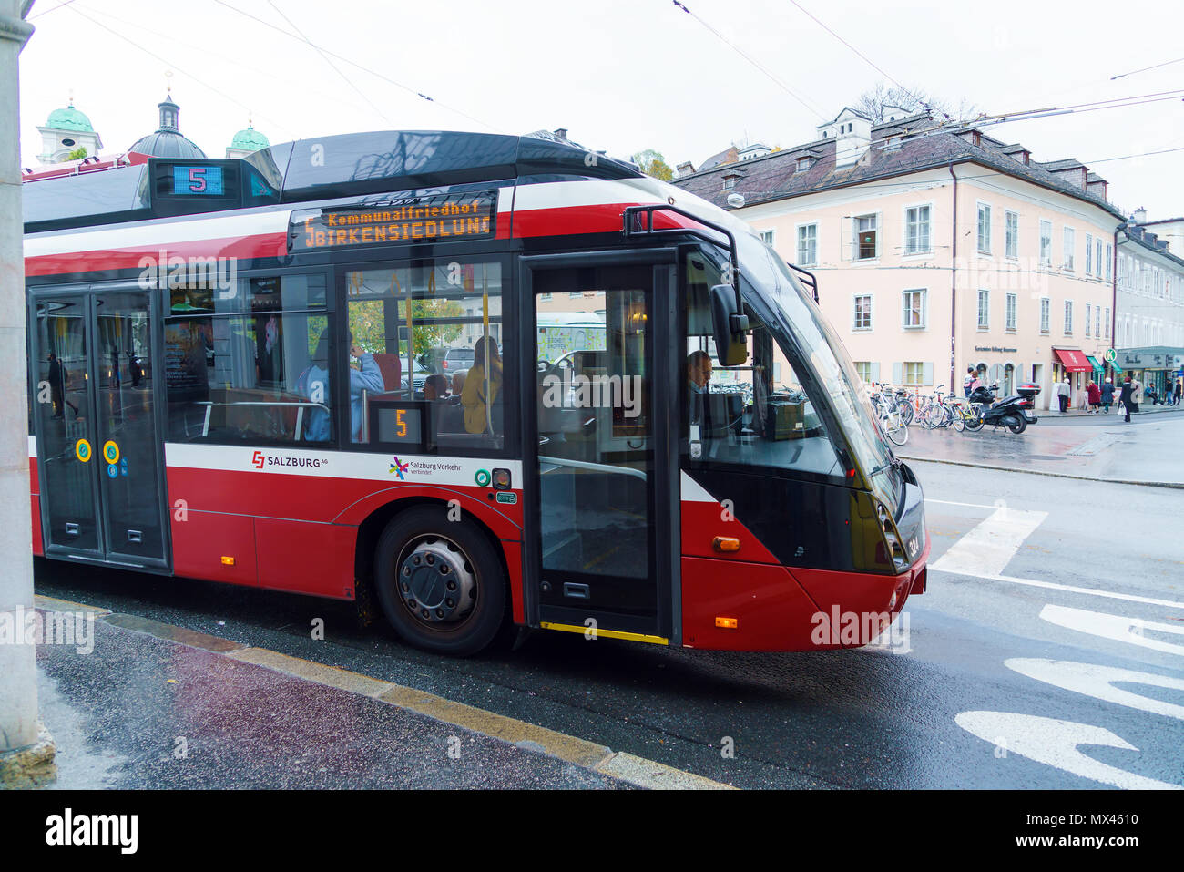 Salzburg, Austria - October 21, 2017: Red modern bus, part of the ...