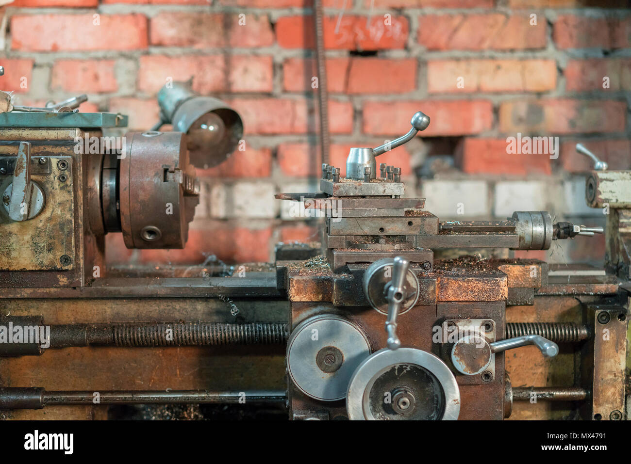 Turning lathe in the workshop Stock Photo - Alamy