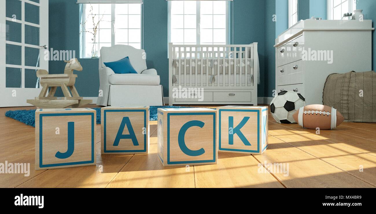 The name jack written with wooden toy cubes in children's room Stock ...