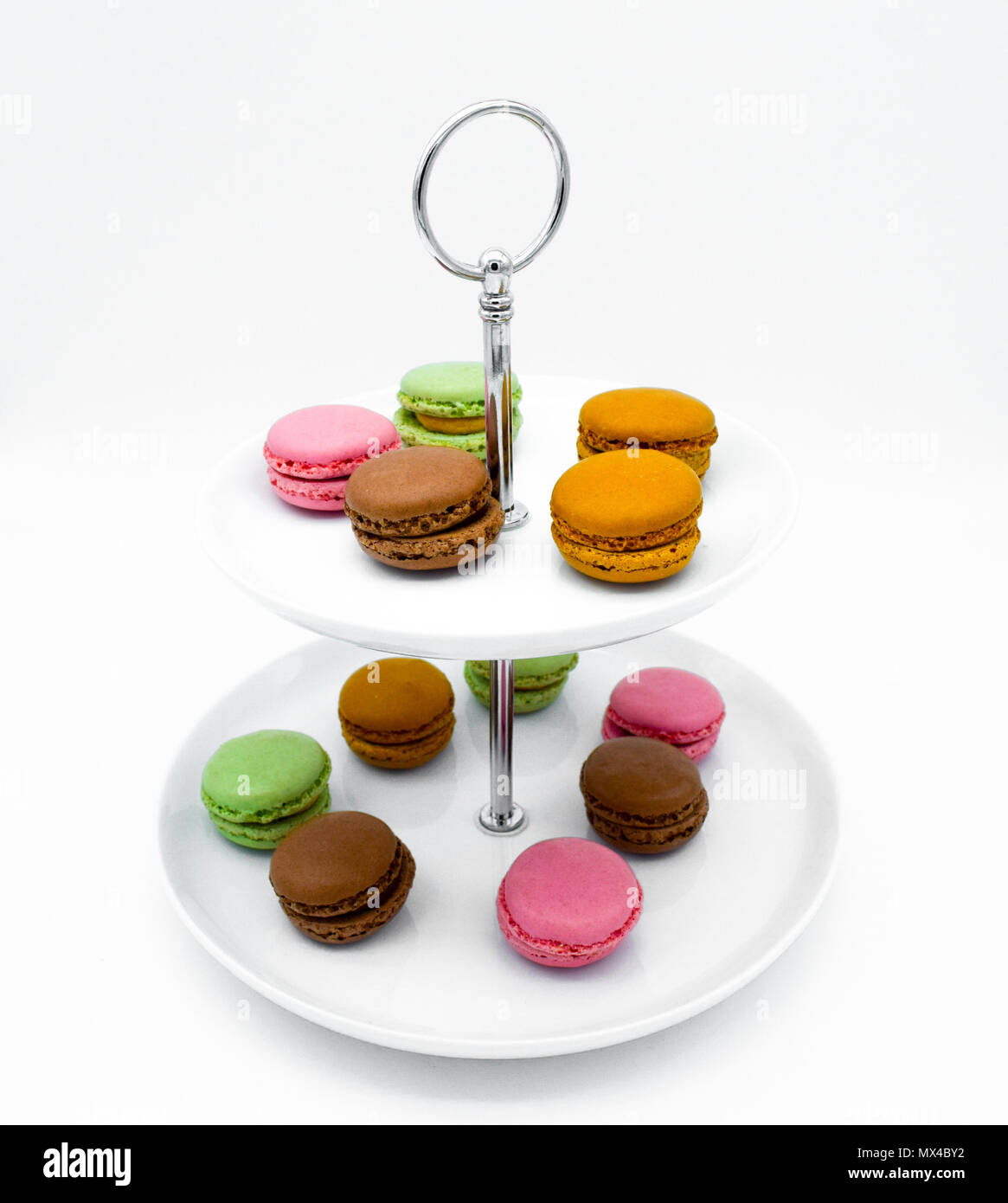 macarons on tier serving trays, etagere, tiered macarons Stock Photo ...