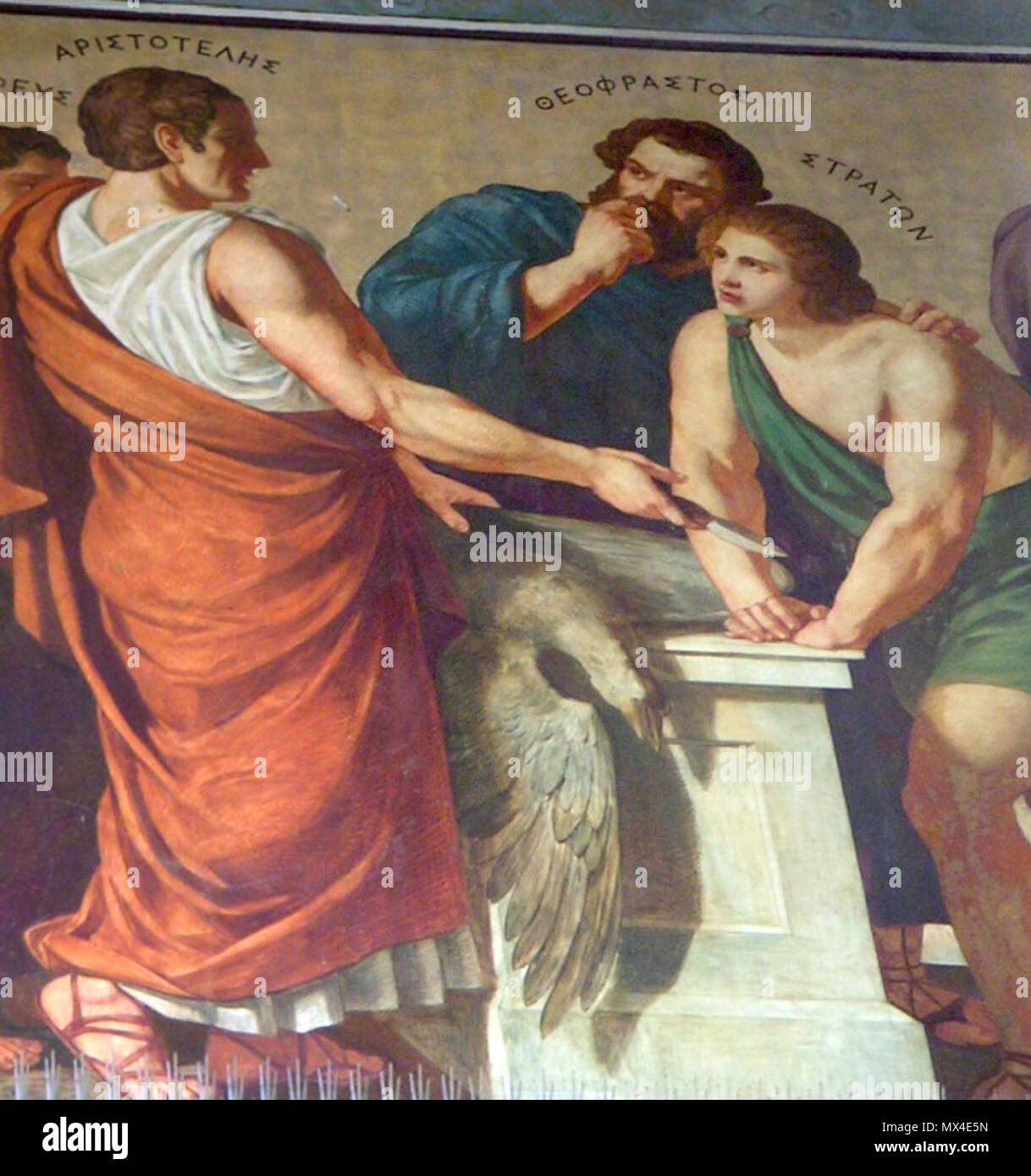. English: Detail of the right-hand facade fresco, showing Aristotle ...