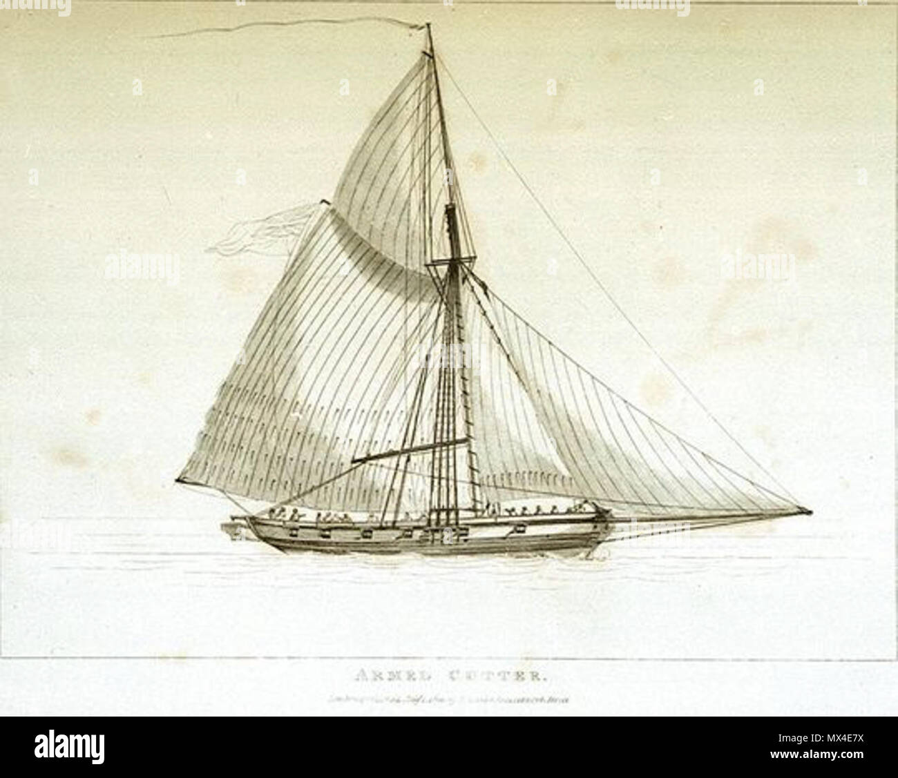 . English: Etching of an armed cutter, 204mm x 265mm . 1 August 1820. n ...
