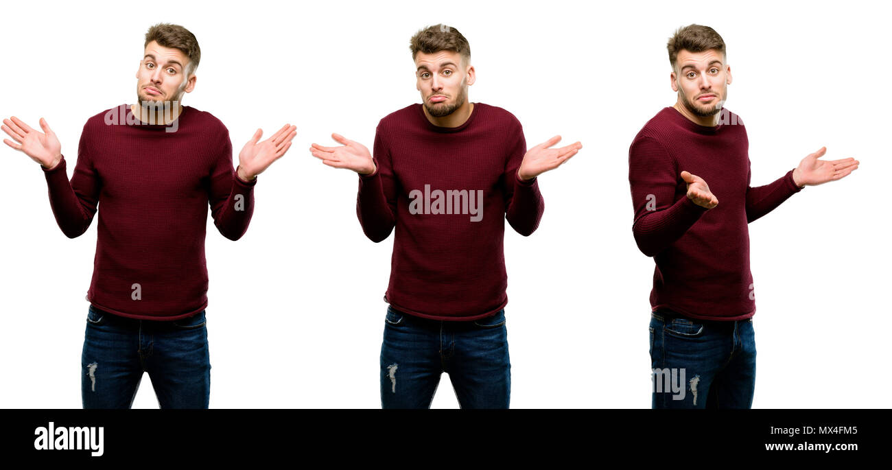 Handsome blond man doubt expression, confuse and wonder concept ...