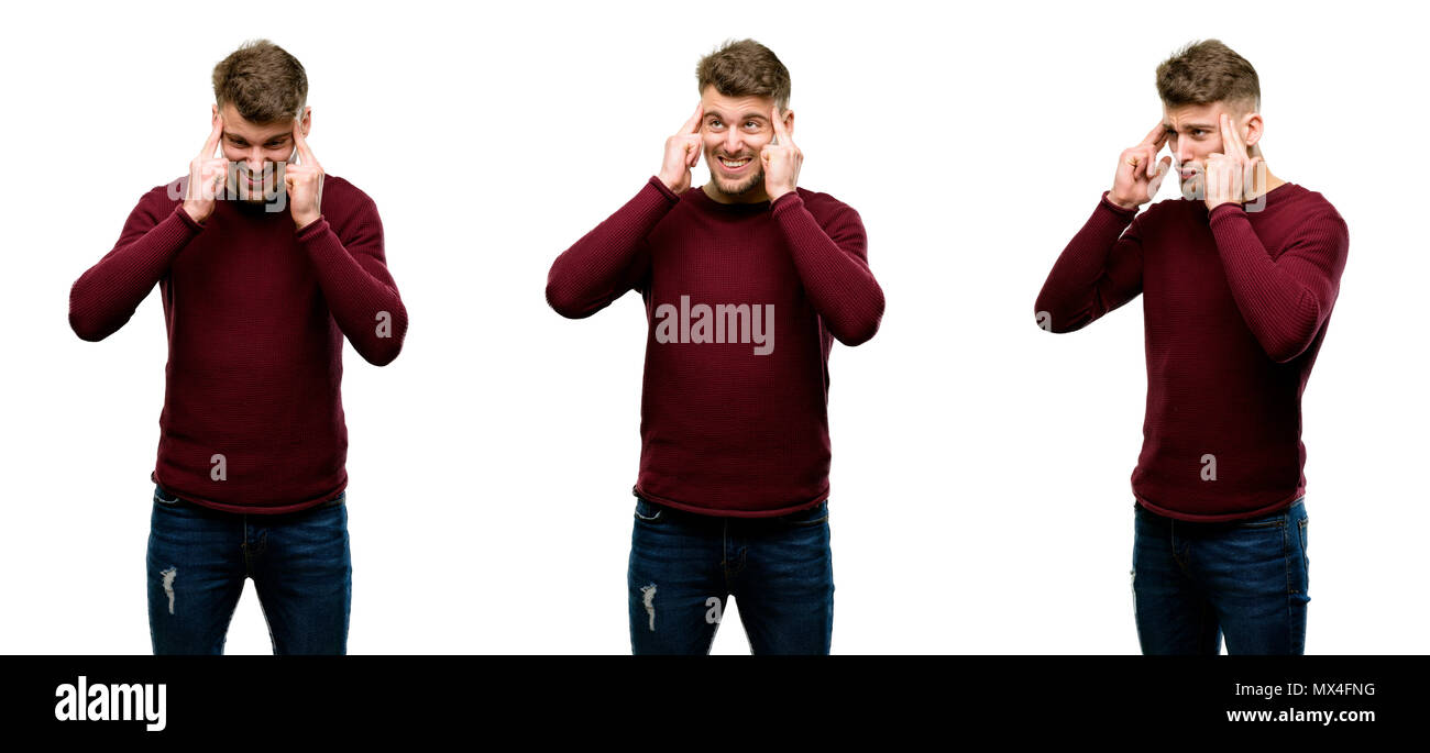 Handsome blond man doubt expression, confuse and wonder concept ...