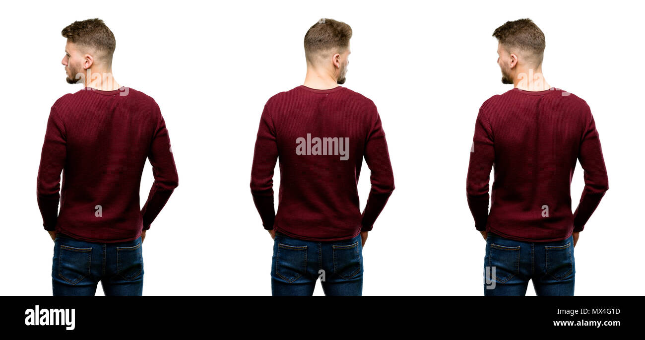 Handsome blond man backside, rear view isolated over white background ...