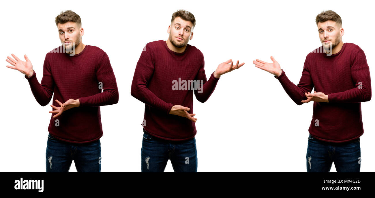 Handsome blond man doubt expression, confuse and wonder concept ...