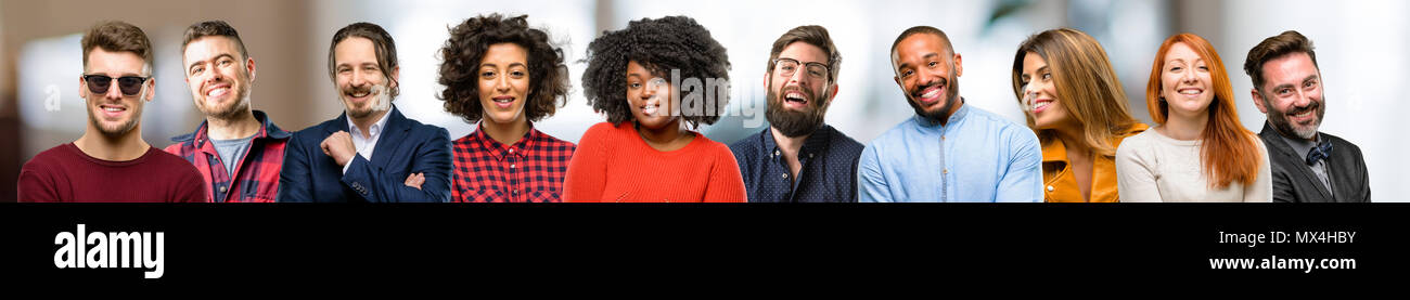 Group of people confident and happy with a big natural smile laughing ...