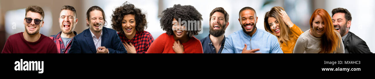 Group of people confident and happy with a big natural smile laughing ...