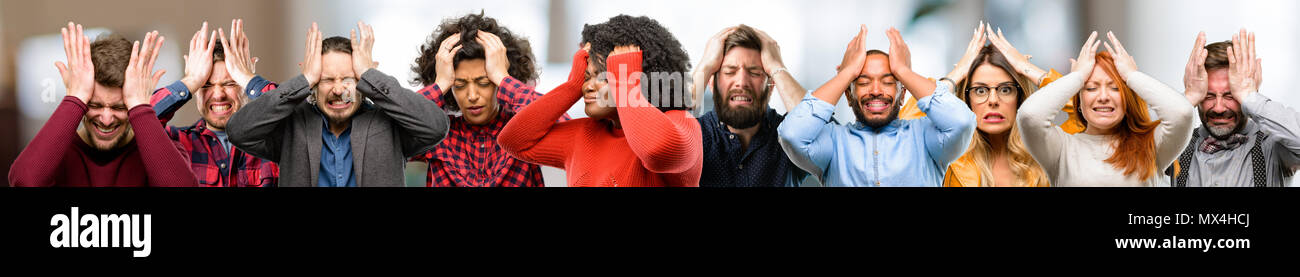 Group of people terrified and nervous expressing anxiety and panic ...