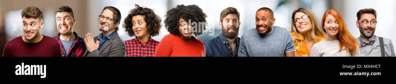 Group of people confident and happy with a big natural smile laughing ...