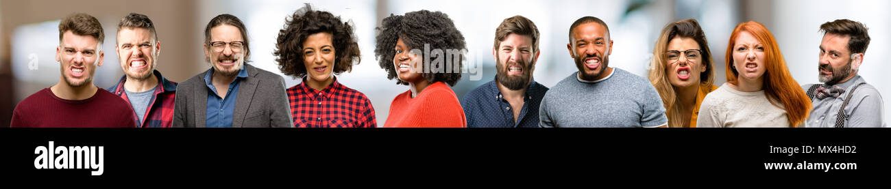 Group of people angry and stressful frowns face in dissatisfaction ...