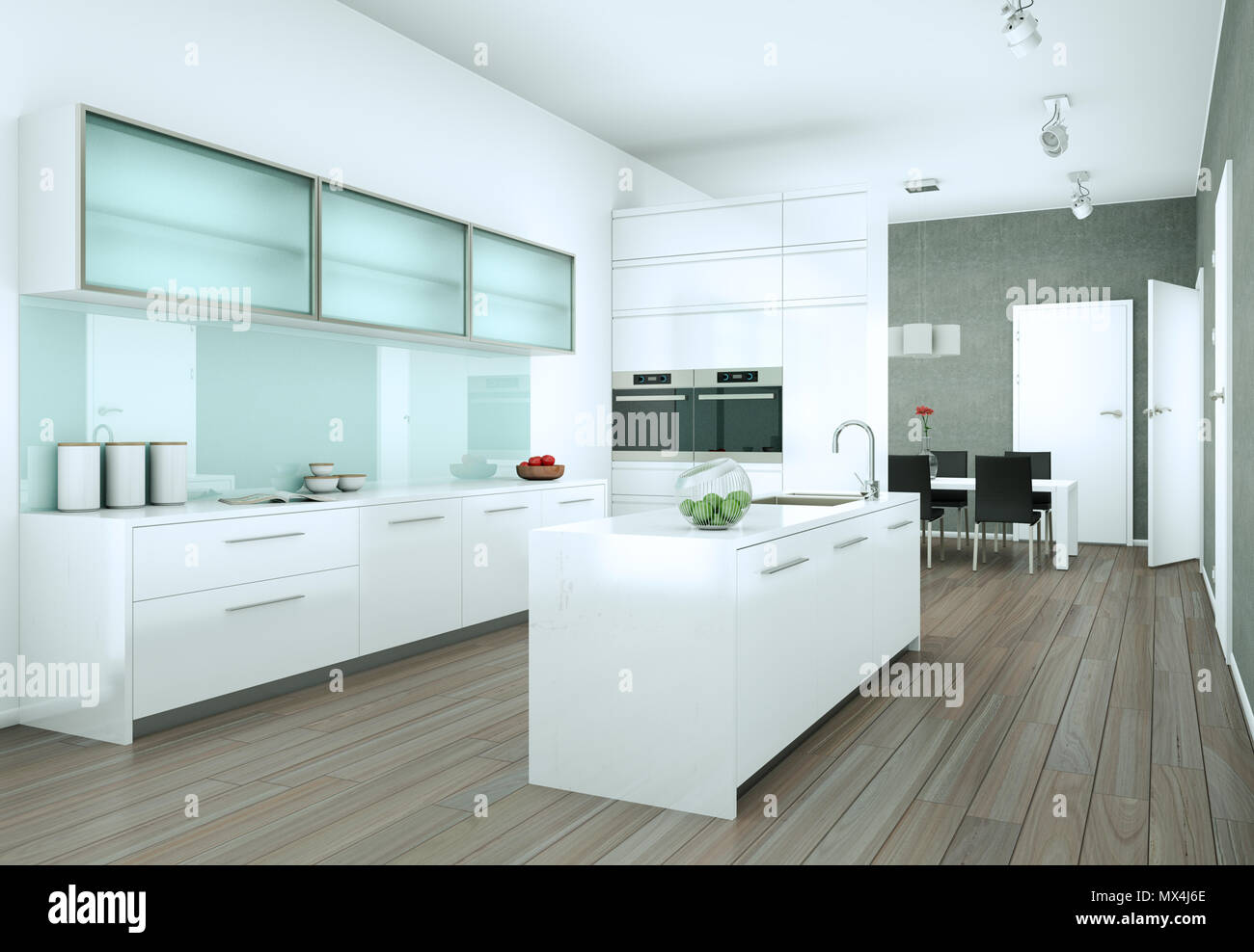 White modern kitchen in a loft with a beautiful design Stock Photo - Alamy