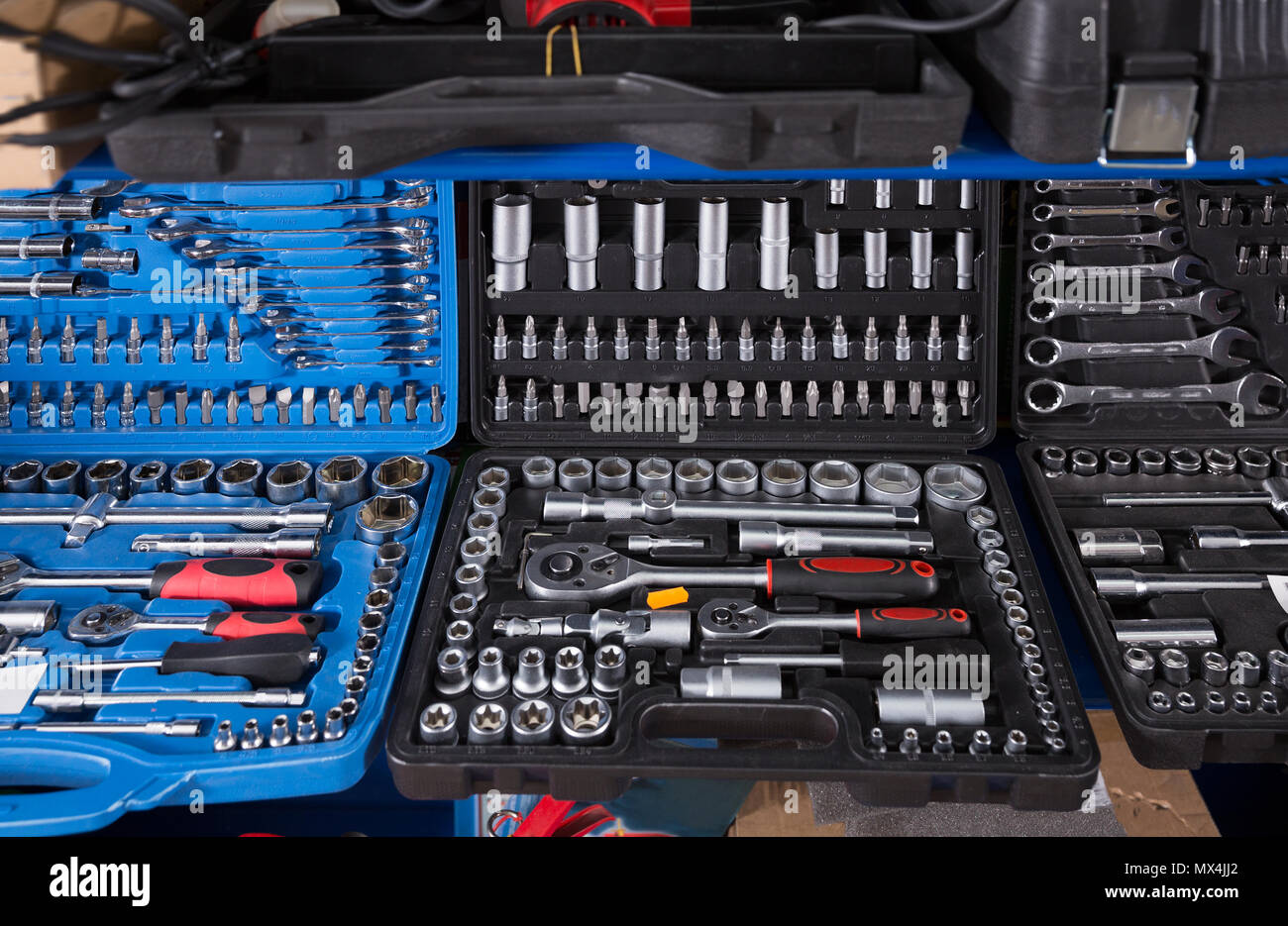 Illustration of showcase with instruments in the store Stock Photo - Alamy