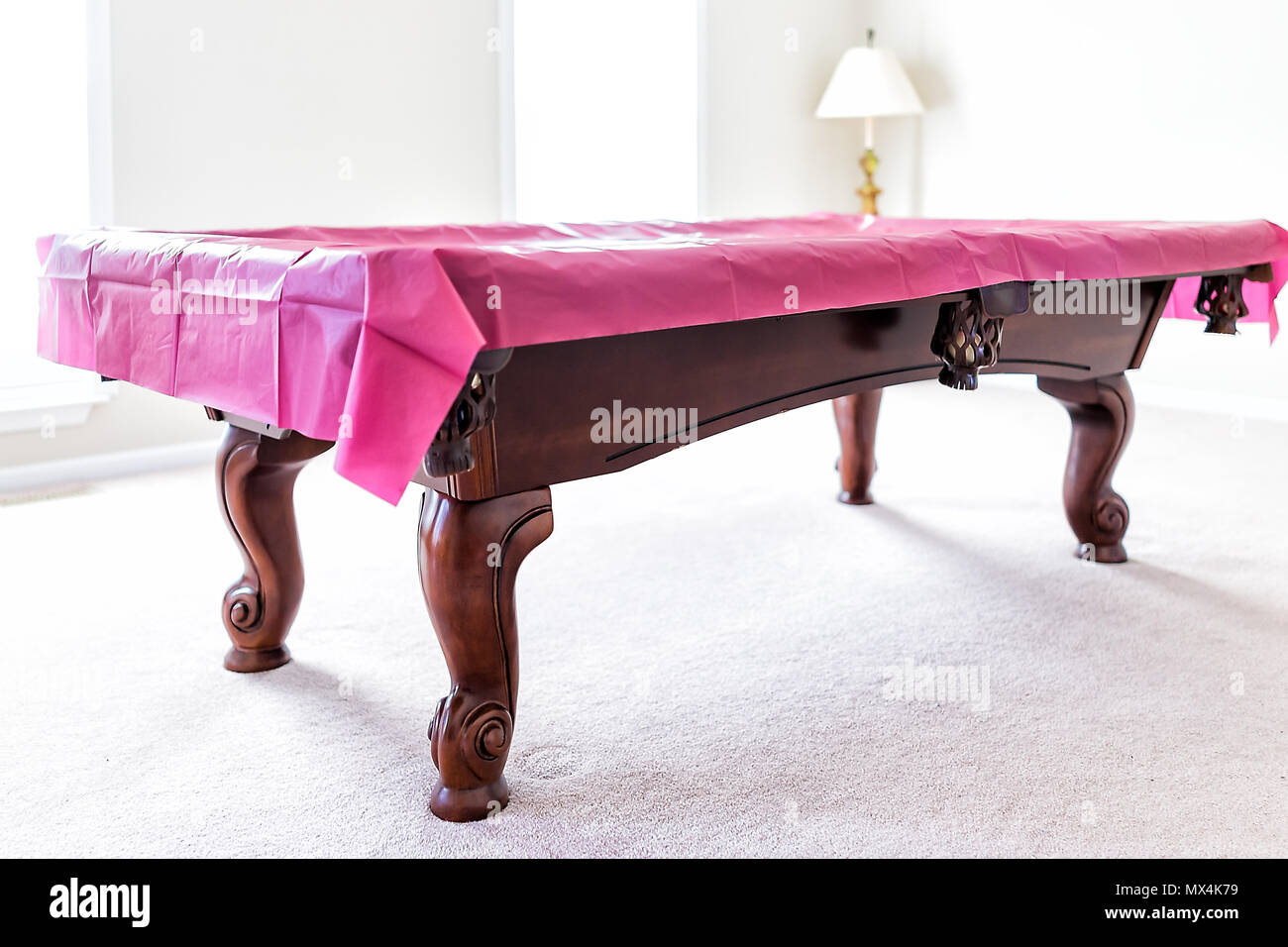 Inside house home interior with billiard pool table in living room ...
