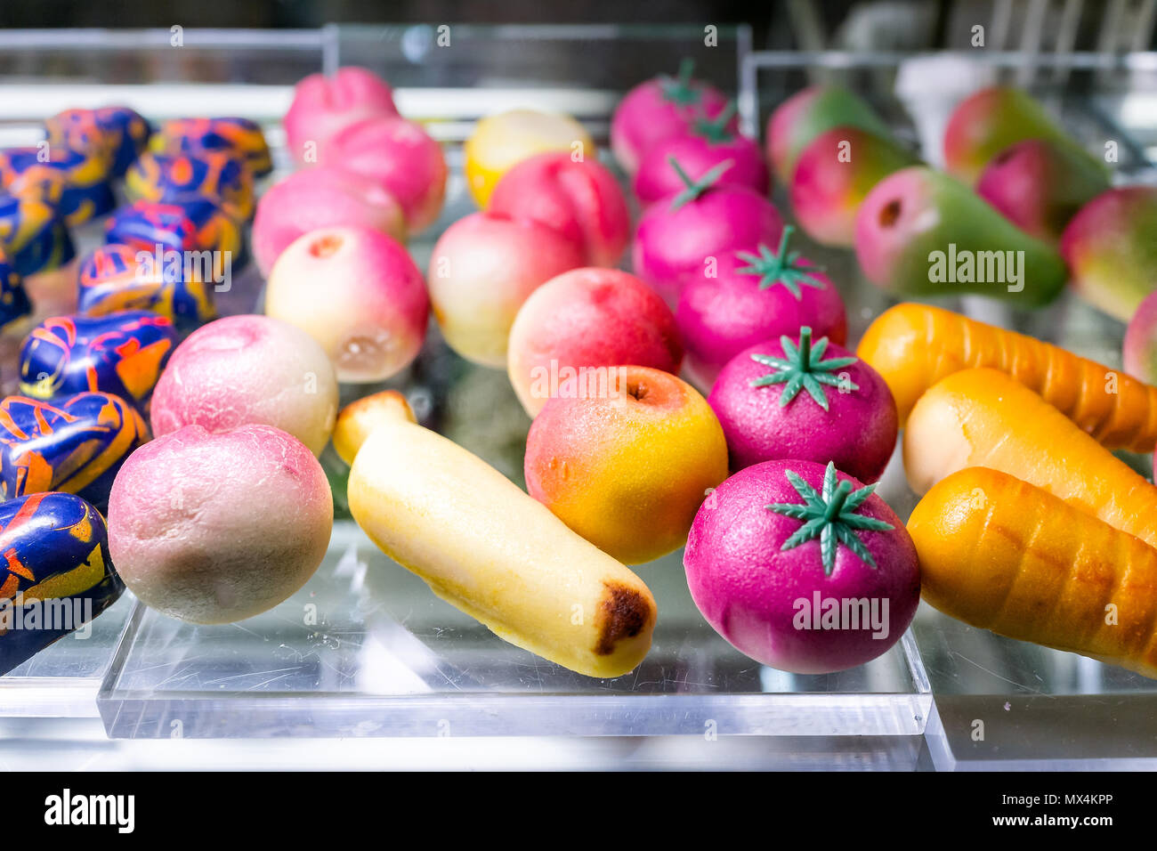 Macro closeup of creative colorful shapes from candy shaped vegetables ...