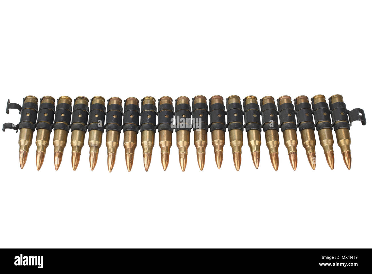 5.56mm NATO ammunition belt on white background Stock Photo - Alamy