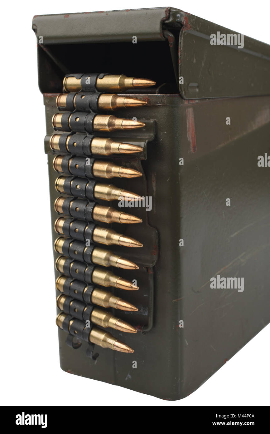 US Army Ammo Box with ammunition belt isolated on white background ...