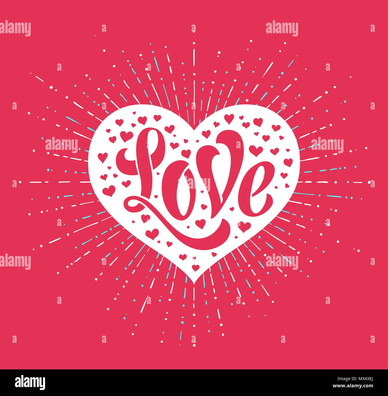 Hand lettering Love in white heart on a red background for greeting ...