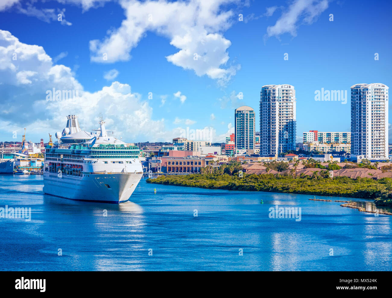 Cruise Ship in Channel Near Tampa leaving port Stock Photo - Alamy