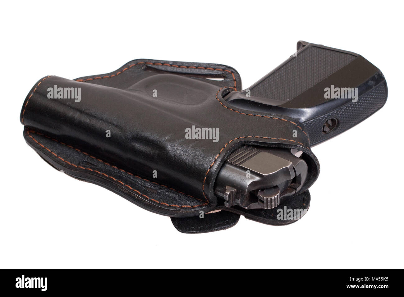 Russian handgun PMM-Makarov in a holster isolated on a white background ...