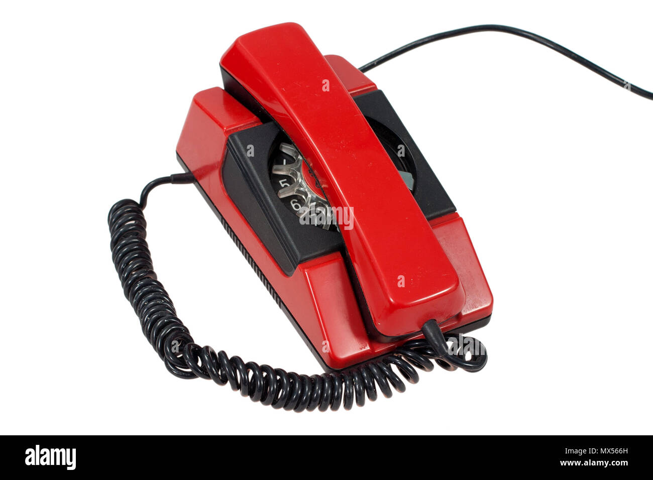 red retro phone isolated on a white Stock Photo - Alamy