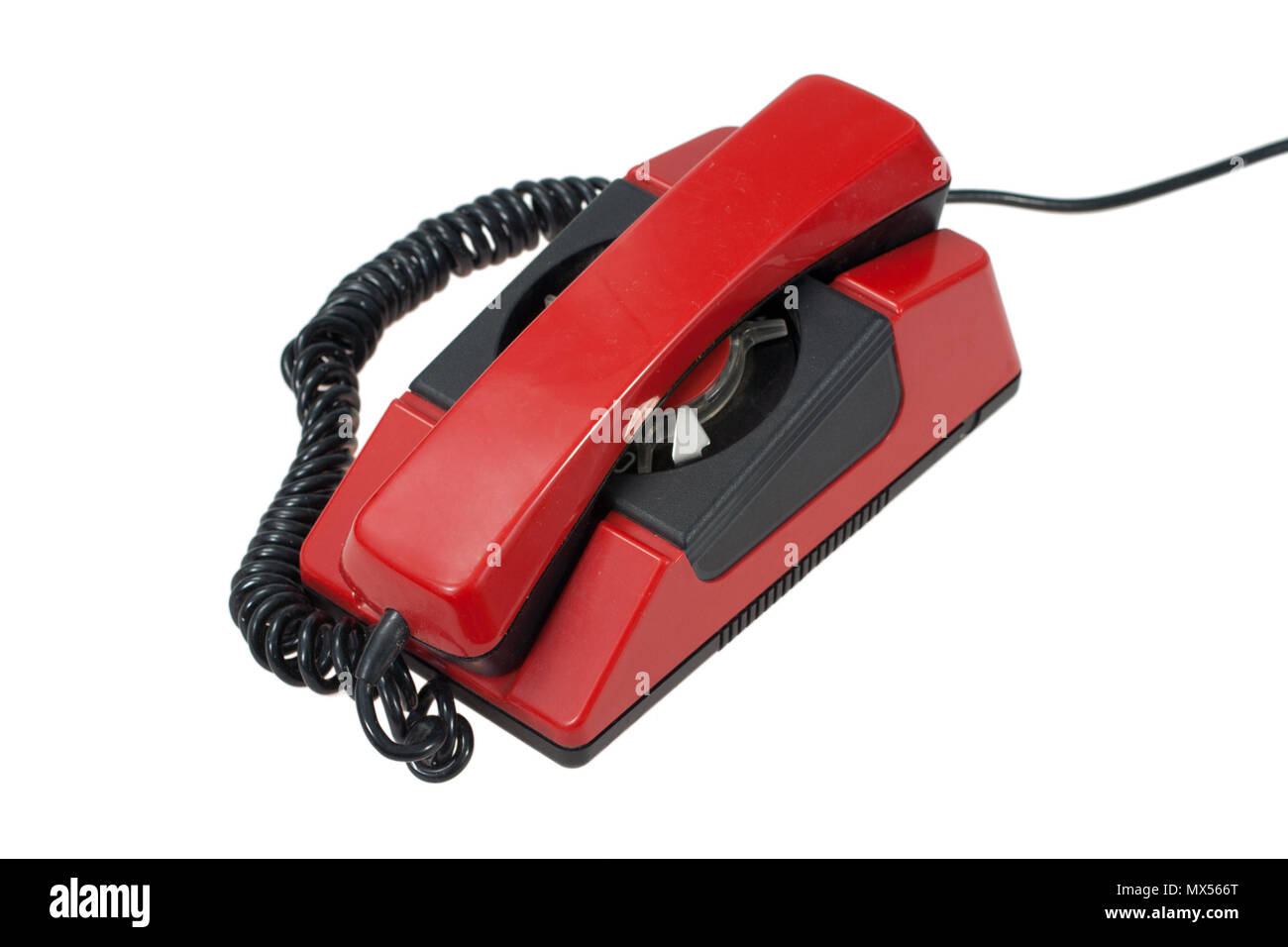 red retro phone isolated on a white background Stock Photo - Alamy