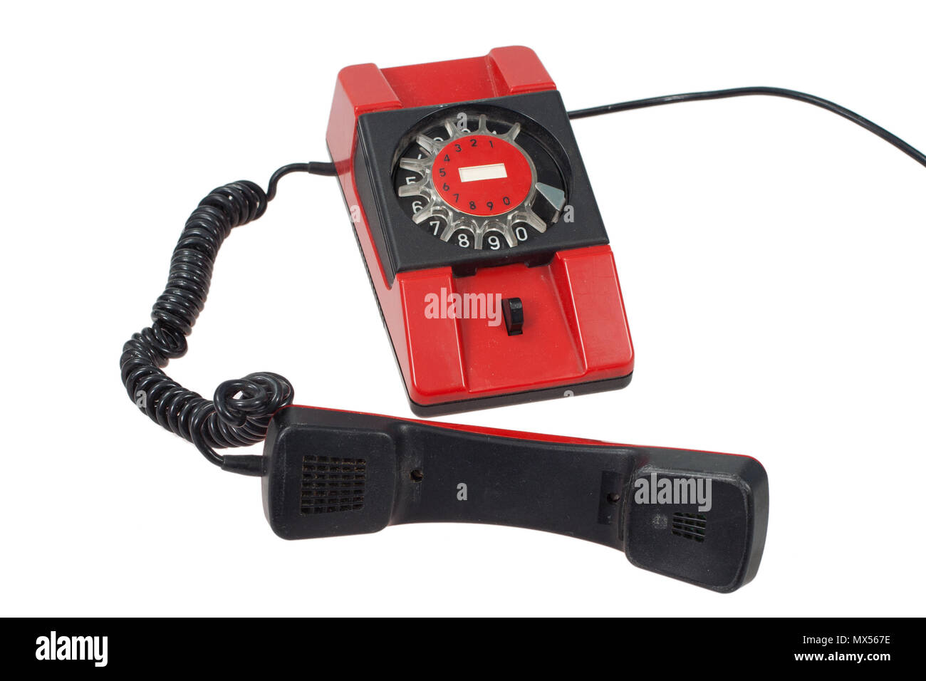 red retro phone isolated on a white background Stock Photo - Alamy