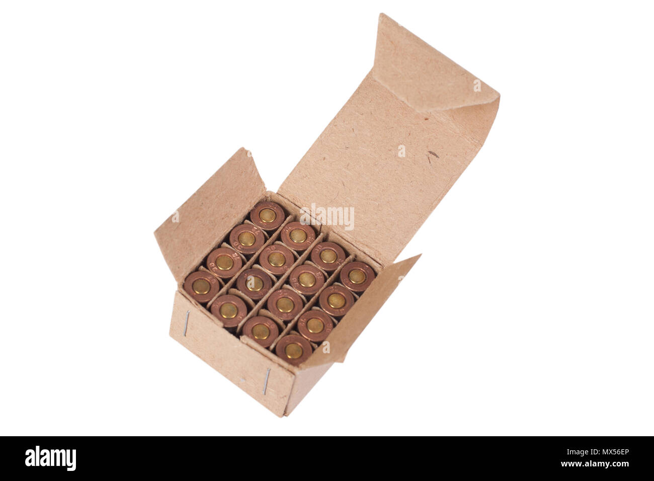 9mm ammo in box isolated Stock Photo - Alamy