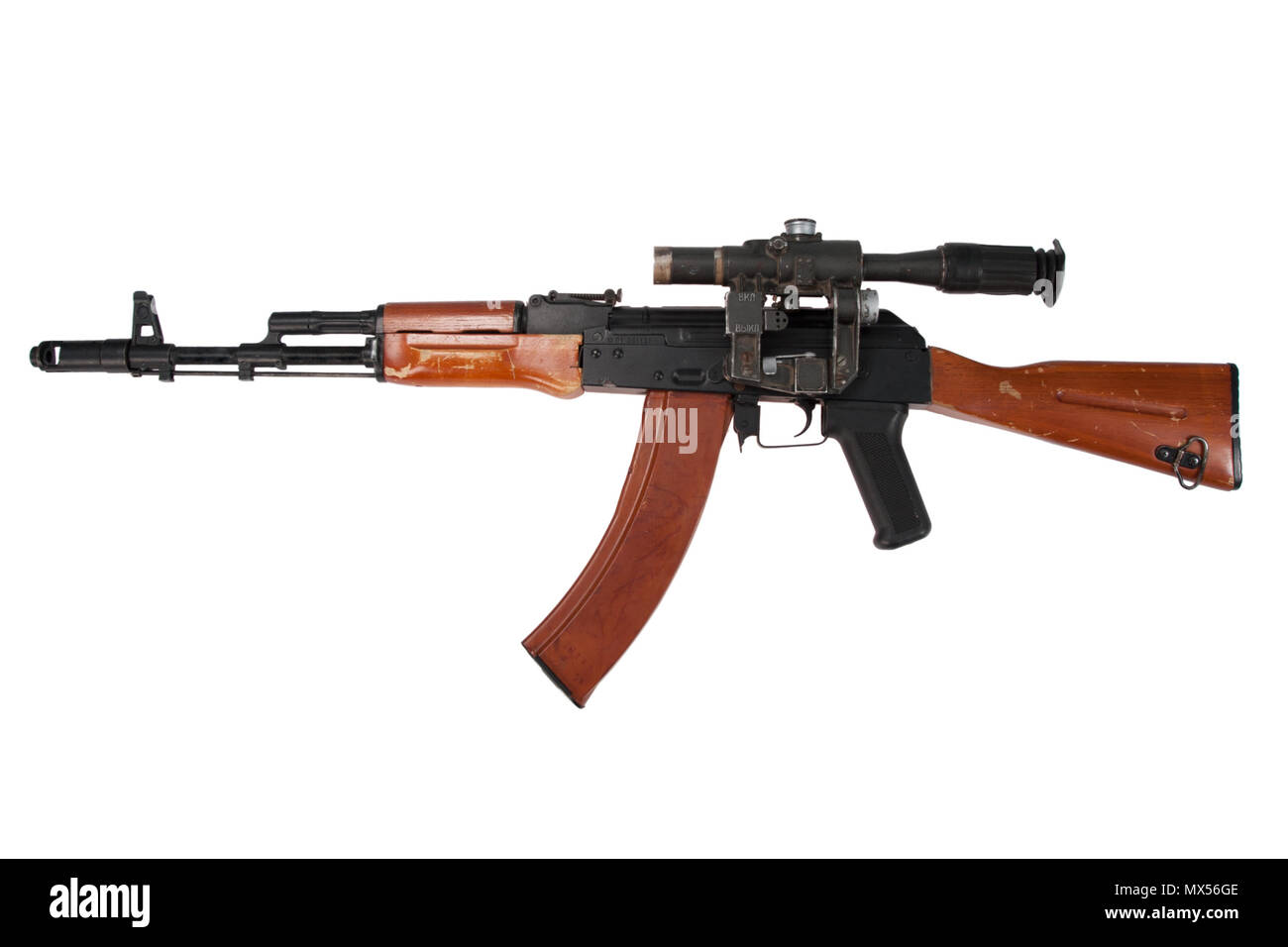 kalashnikov rifle with telescopic sight isolated on a white background ...
