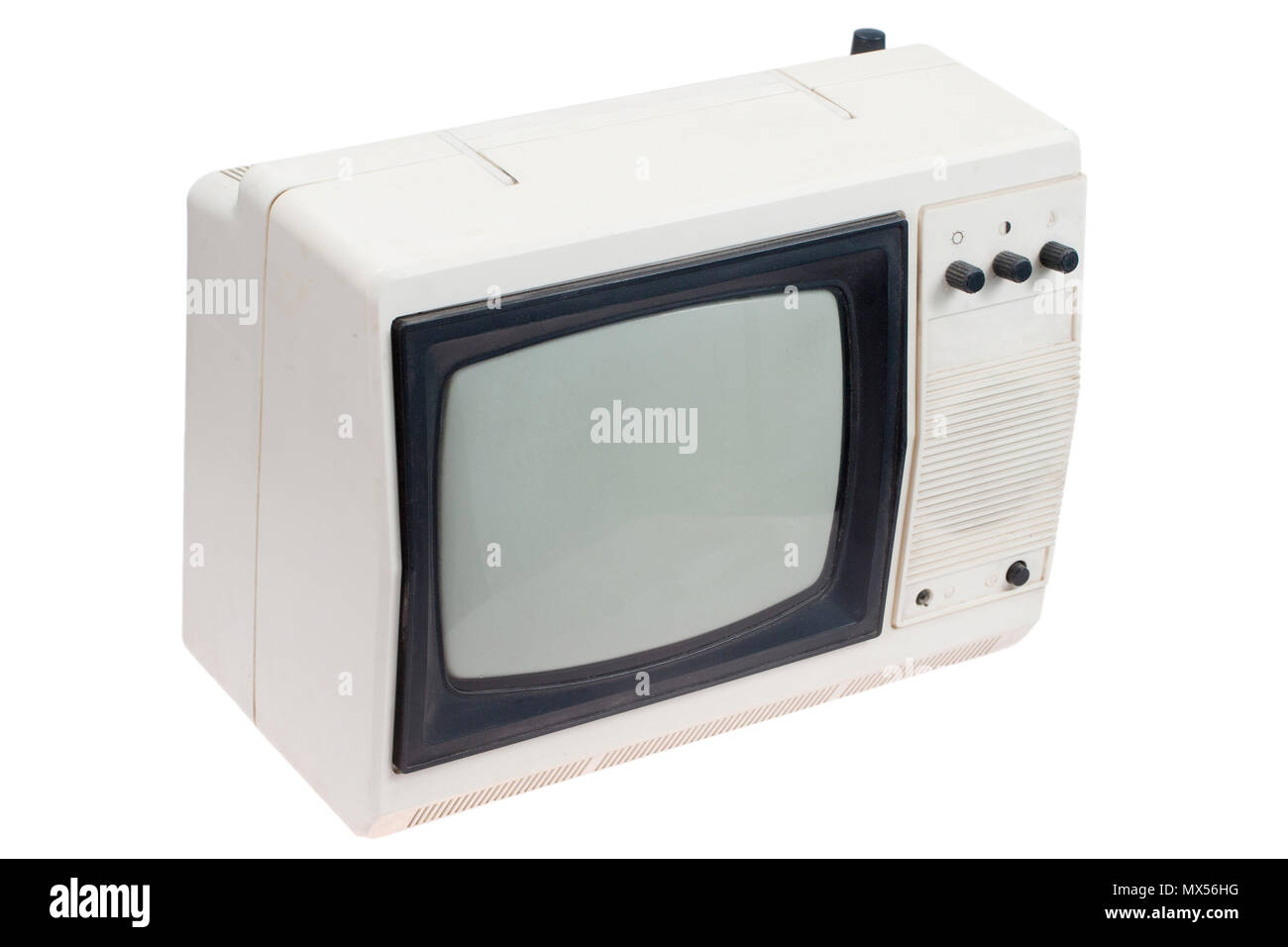 retro white portable TV set isolated Stock Photo - Alamy