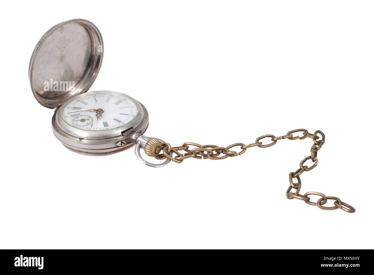 retro pocket watch with a chain on a white background Stock Photo - Alamy