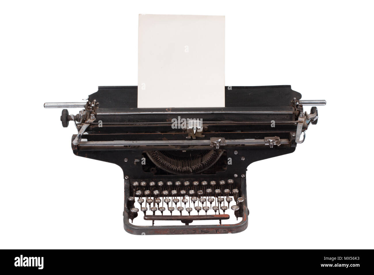 retro typewriter with with a blank sheet of paper isolated on white ...