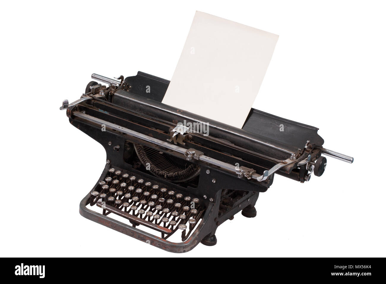 retro typewriter with with a blank sheet of paper isolated on white ...