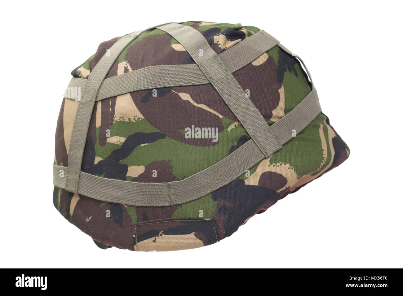 kevlar helmet with DPM pattern camouflaged cover isolated on white ...