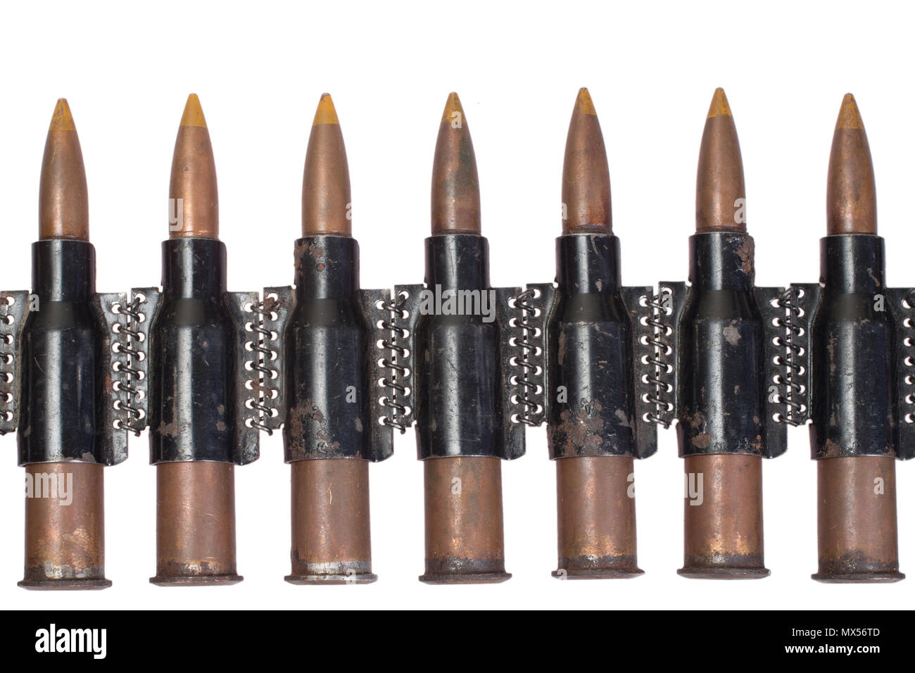 black chain of ammo on white background Stock Photo - Alamy