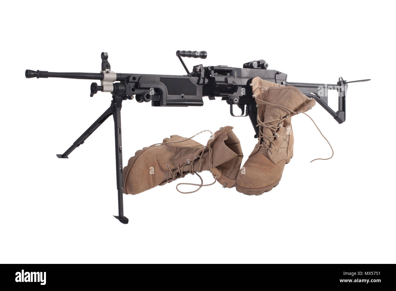machine gun and us army combat boots isolated on white Stock Photo - Alamy