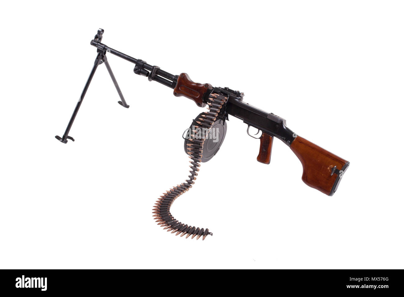 machinegun with ammo chain isolated on white background Stock Photo - Alamy