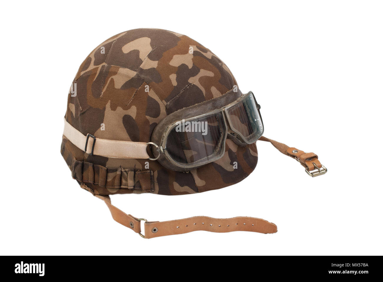 soviet camouflaged helmet with goggles isolated on white Stock Photo ...