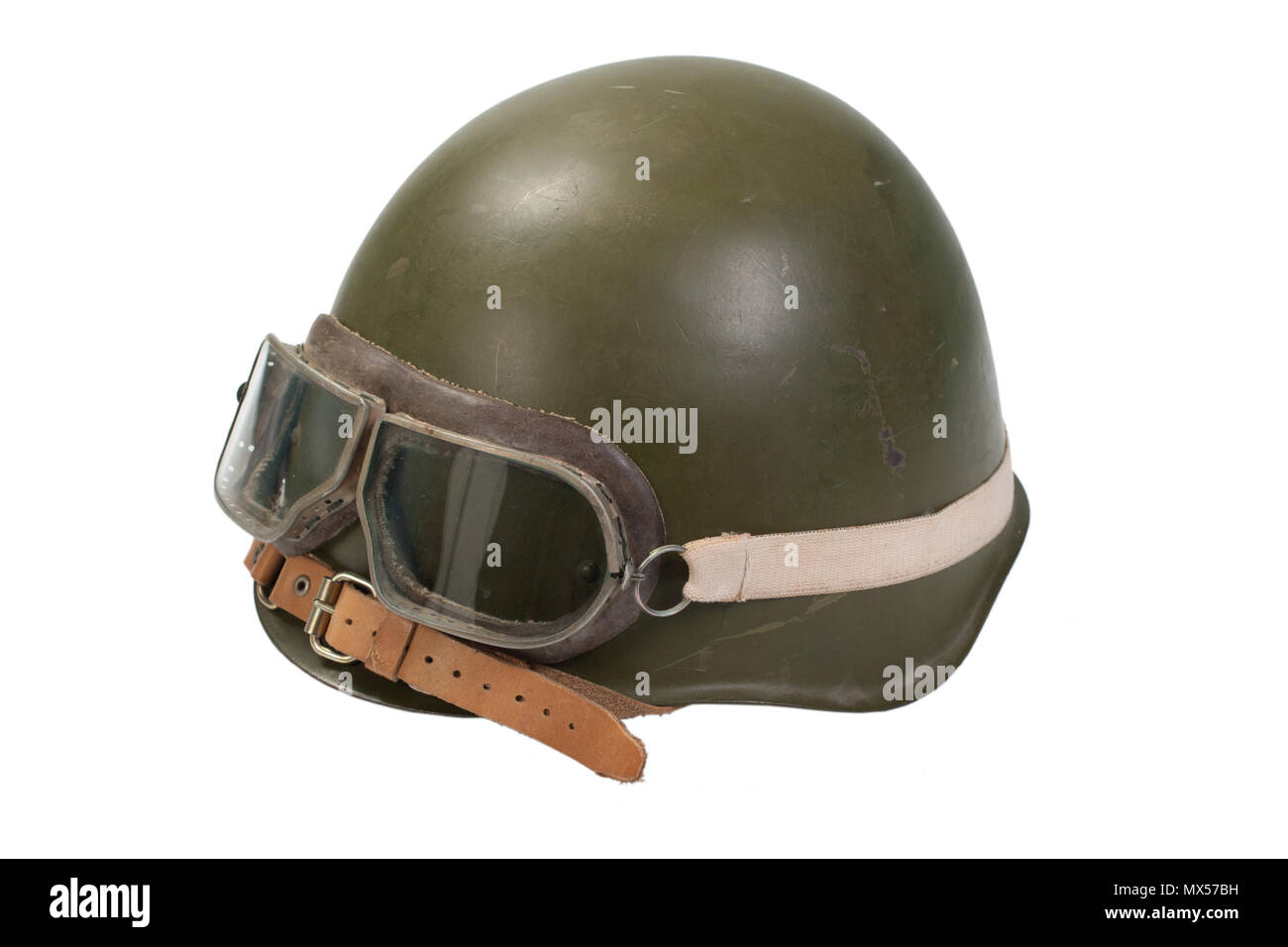 soviet army mechanized infantry helmet with goggles isolated on white ...