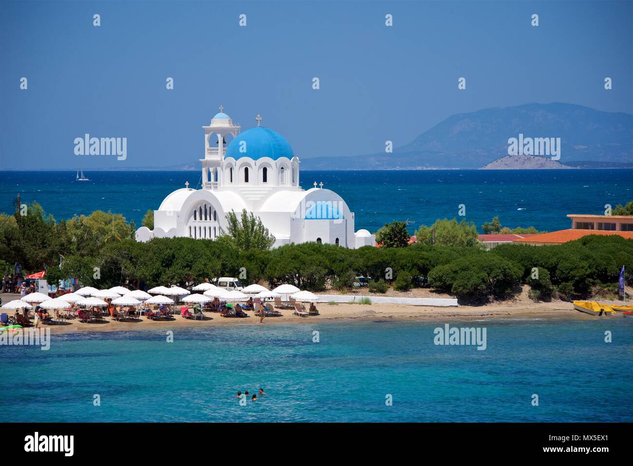 Greek Church and beach in Egina, Greece Stock Photo - Alamy