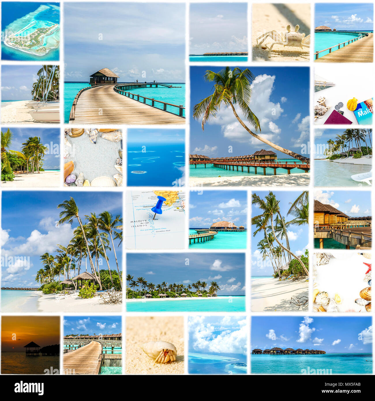 collage made of maldives photos on white ceramic mosaic tile with 36 ...