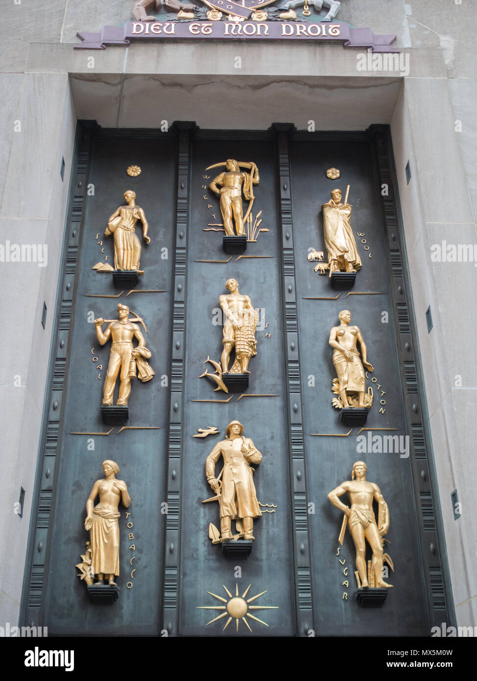 Rockefeller Center facade golden decorations Stock Photo - Alamy
