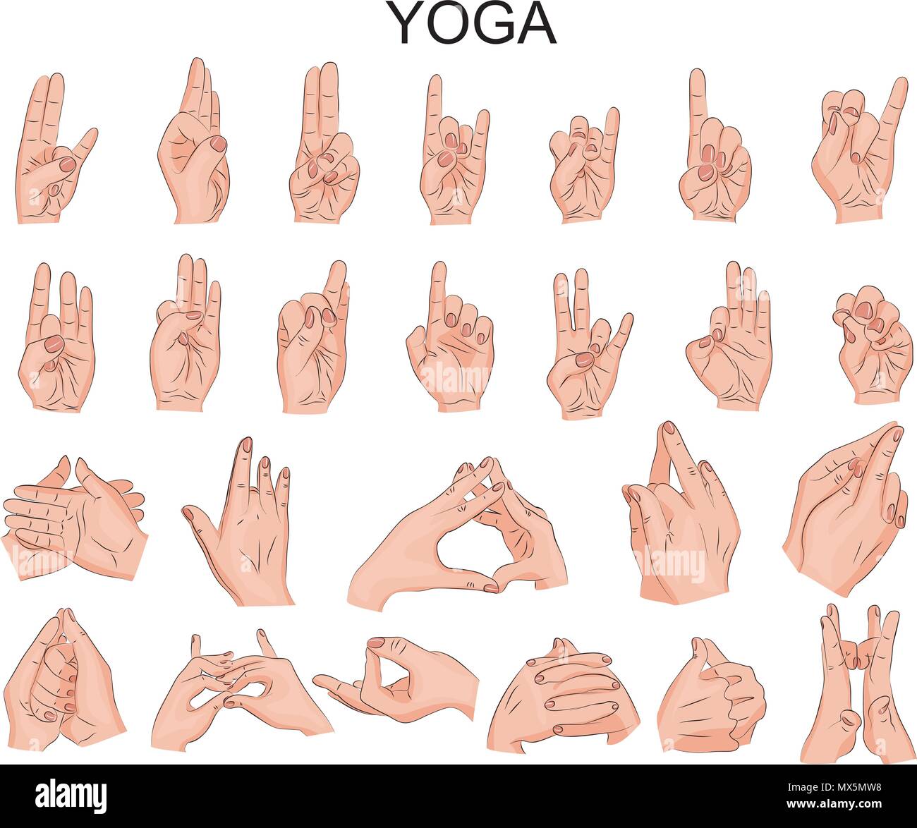 illustration of the various positions of your hands in yoga, in ...