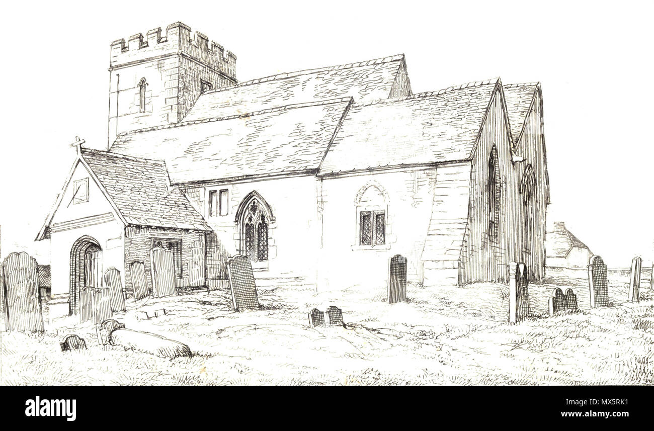 . English: sketch of the church at Boughton Malherbe, Kent. 1852 ...