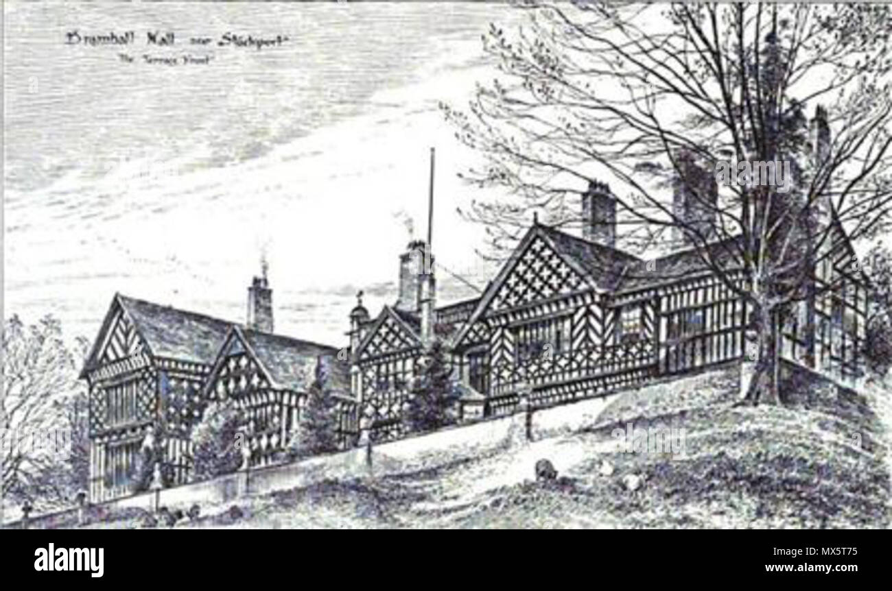 . English: Sketch of the south end of w:Bramall Hall. 1883. Thomas ...