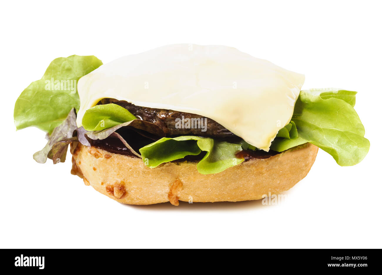 Burger ingredients isolated on white background, process of making ...