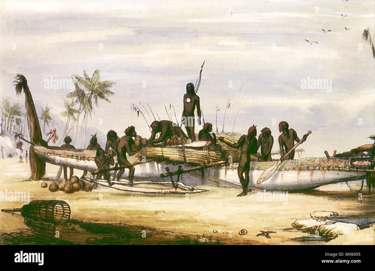 . English: Trading canoe at Erub (Darnley Island) in the Torres Strait ...
