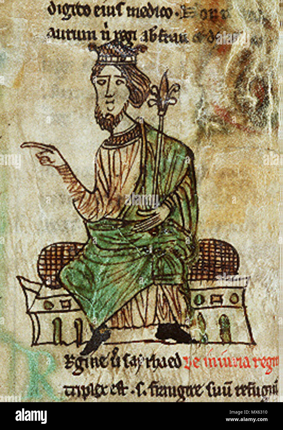 . English: Welsh king, from Peniarth MS 28, presumed to be Hywel Dda ...