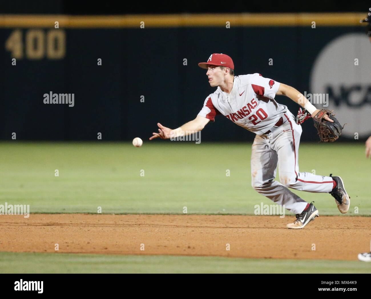 Jun 2, 2018: Arkansas second baseman Carson Shaddy #20 flips the ball ...