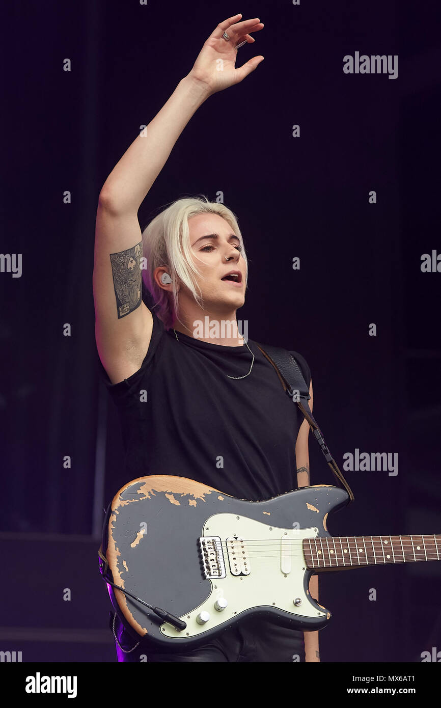 03 May 2018, Germany, Nuerburg: Singer of the US rock band PVRIS ...
